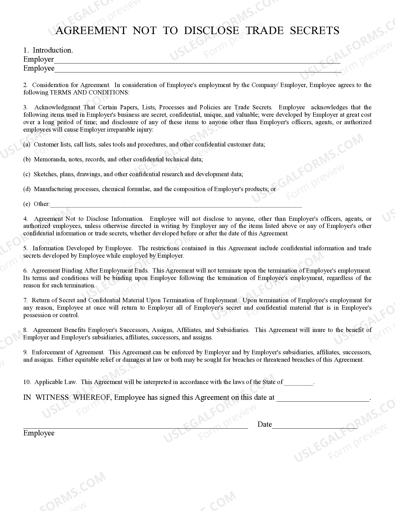 Mississippi Agreement Not to Disclose Trade Secrets - Employee ...