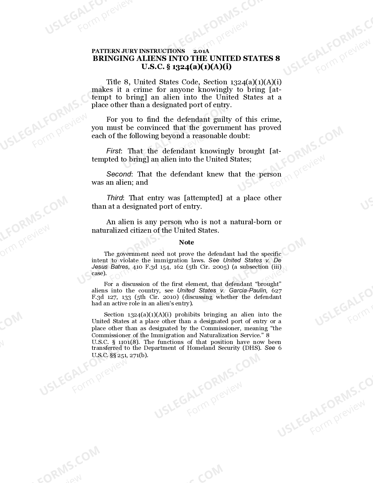 Bringing Aliens into the United States | US Legal Forms