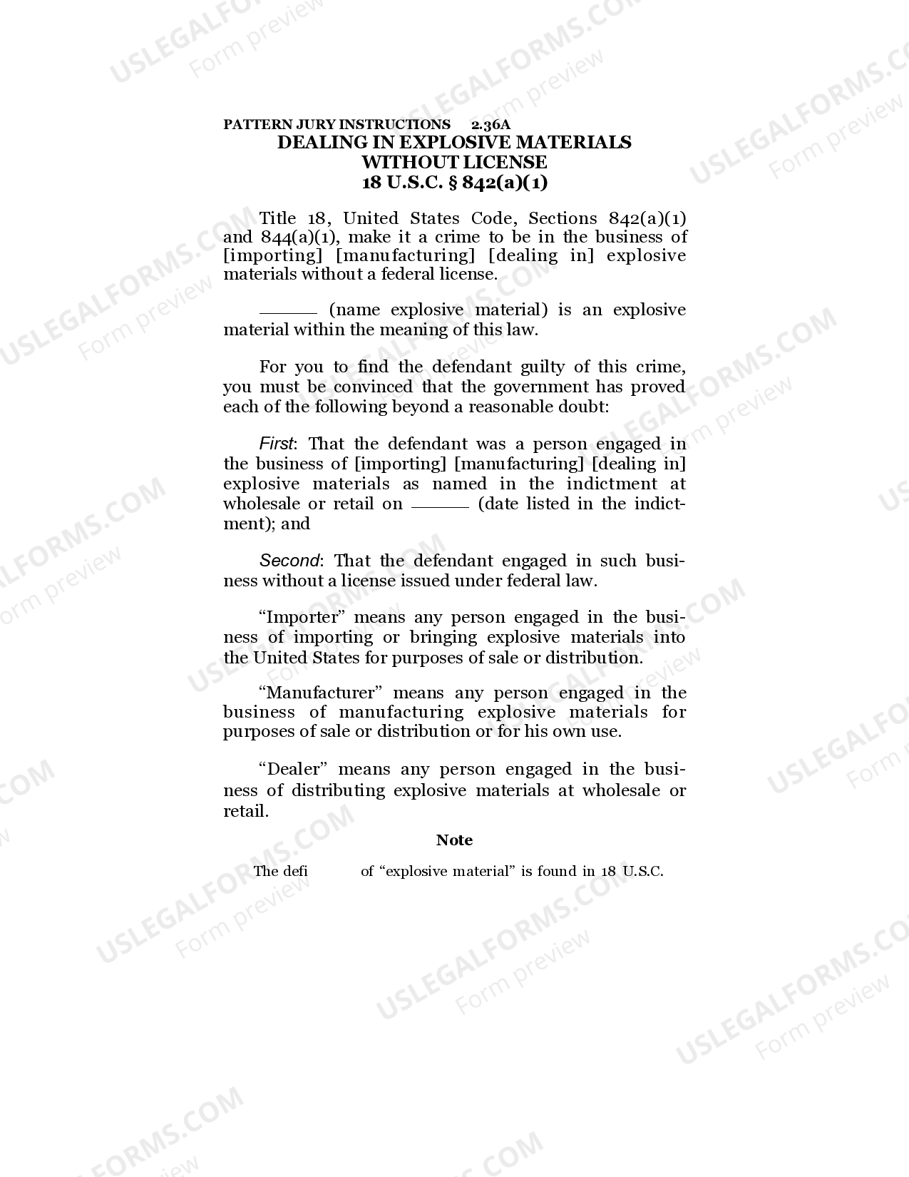 Dealing in Explosive Materials Without License | US Legal Forms