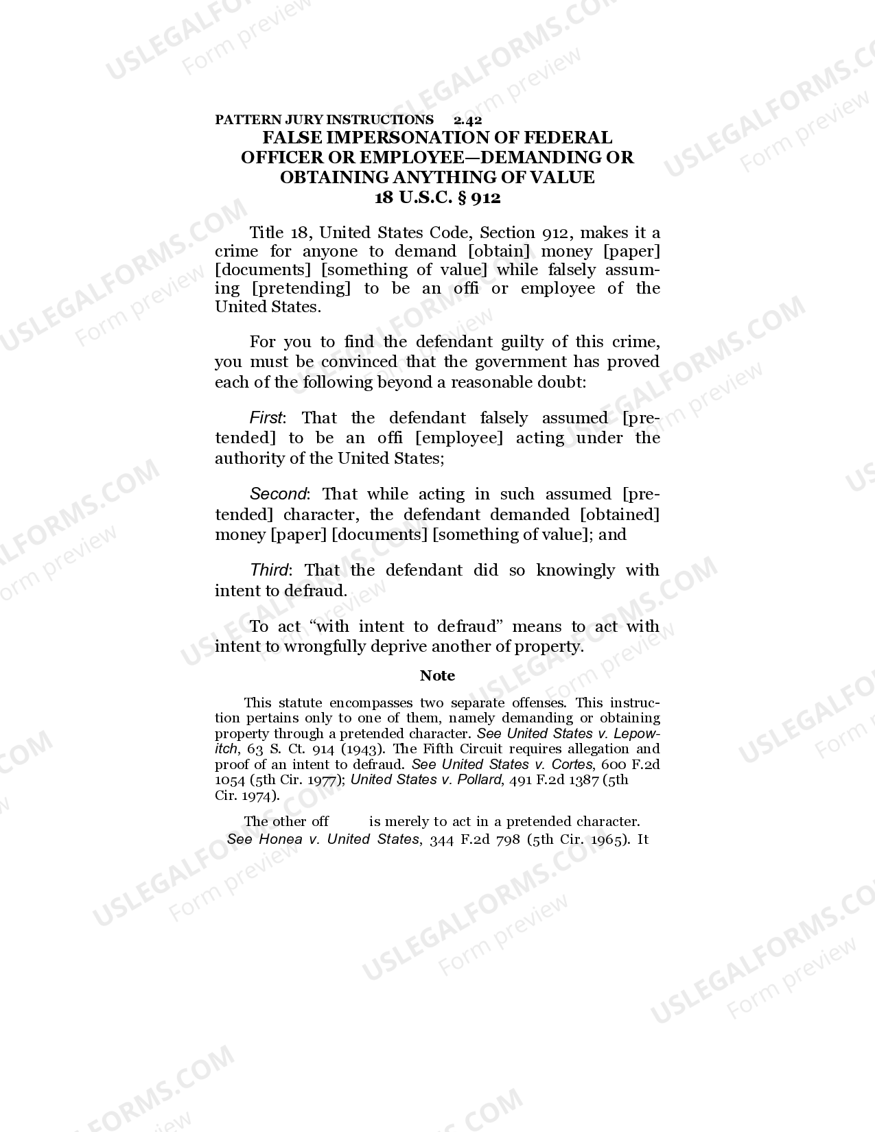 False Impersonation of Federal Officer or Employee - Demanding or ...