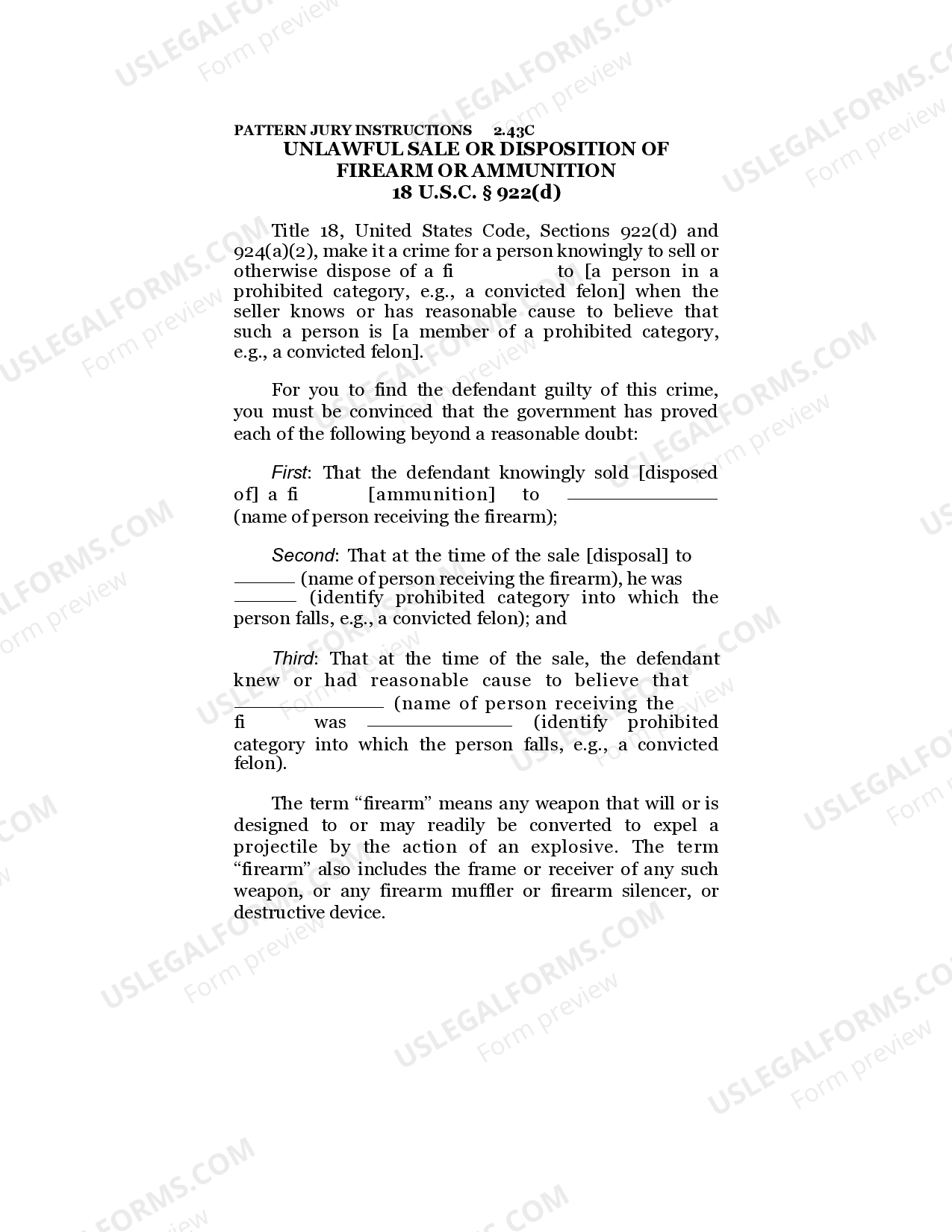 Unlawful Sale of Disposition of Firearm or Ammunition | US Legal Forms
