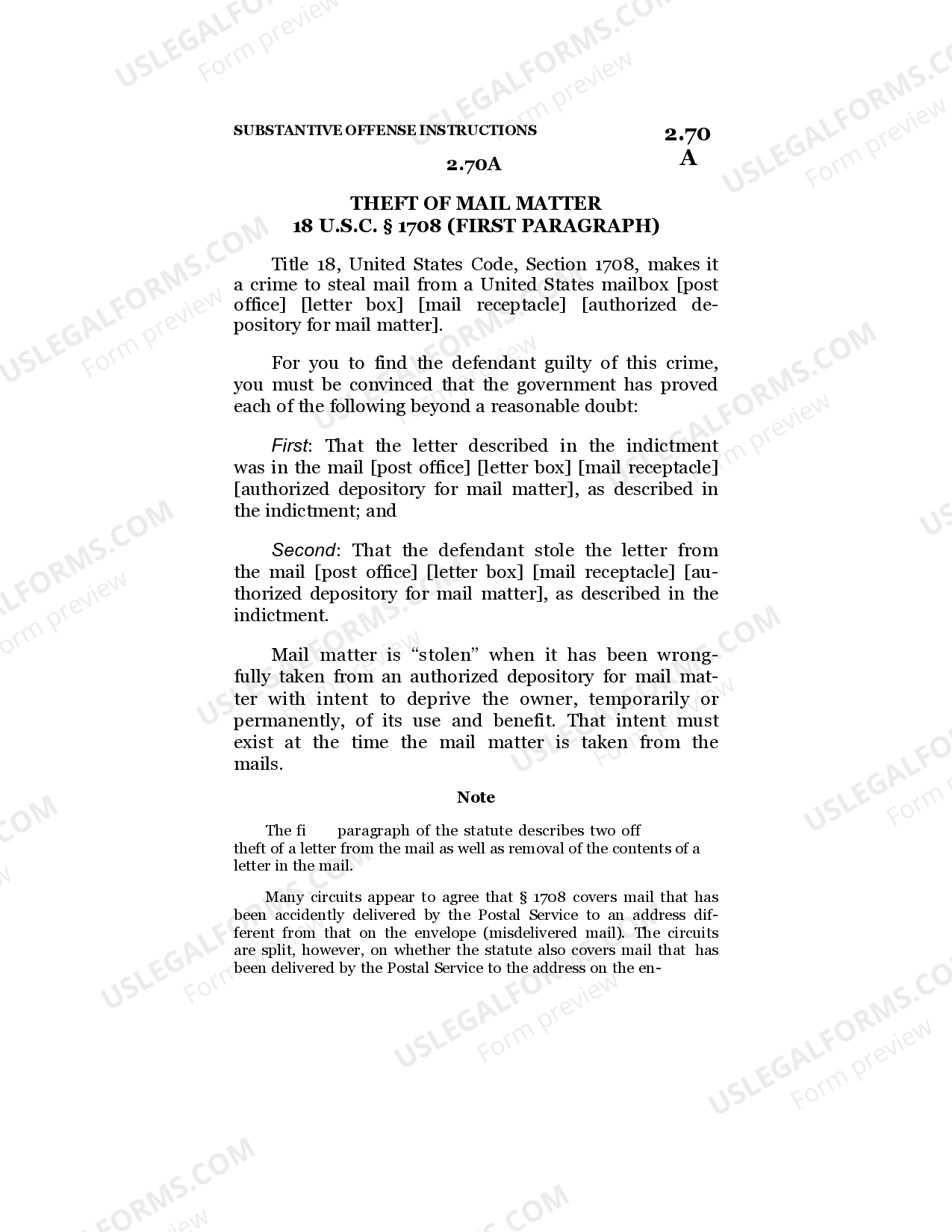 Theft of Mail Matter | US Legal Forms