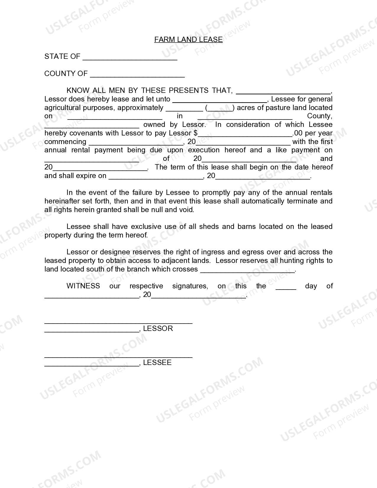 Farm Lease or Rental - Short - Rent Agreement Format | US Legal Forms