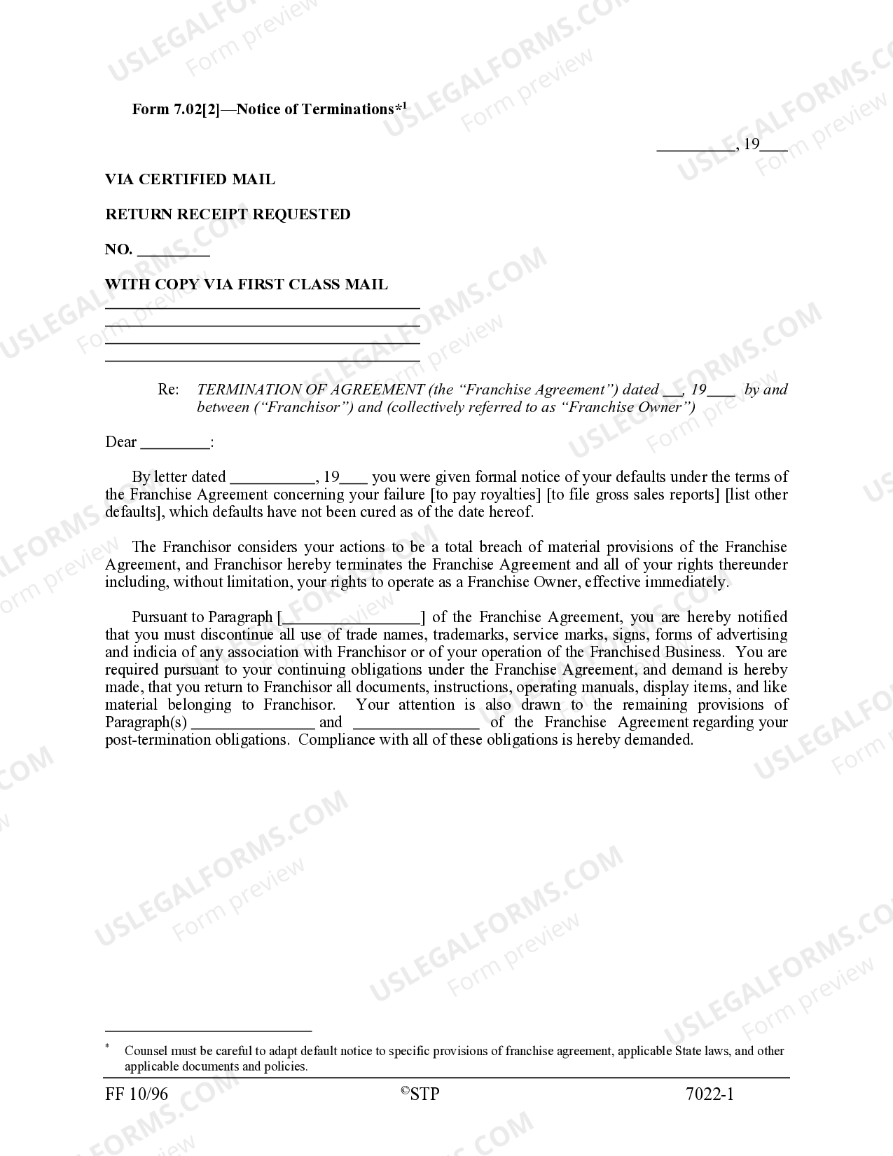 Notice of Termination - Notice Of Termination | US Legal Forms