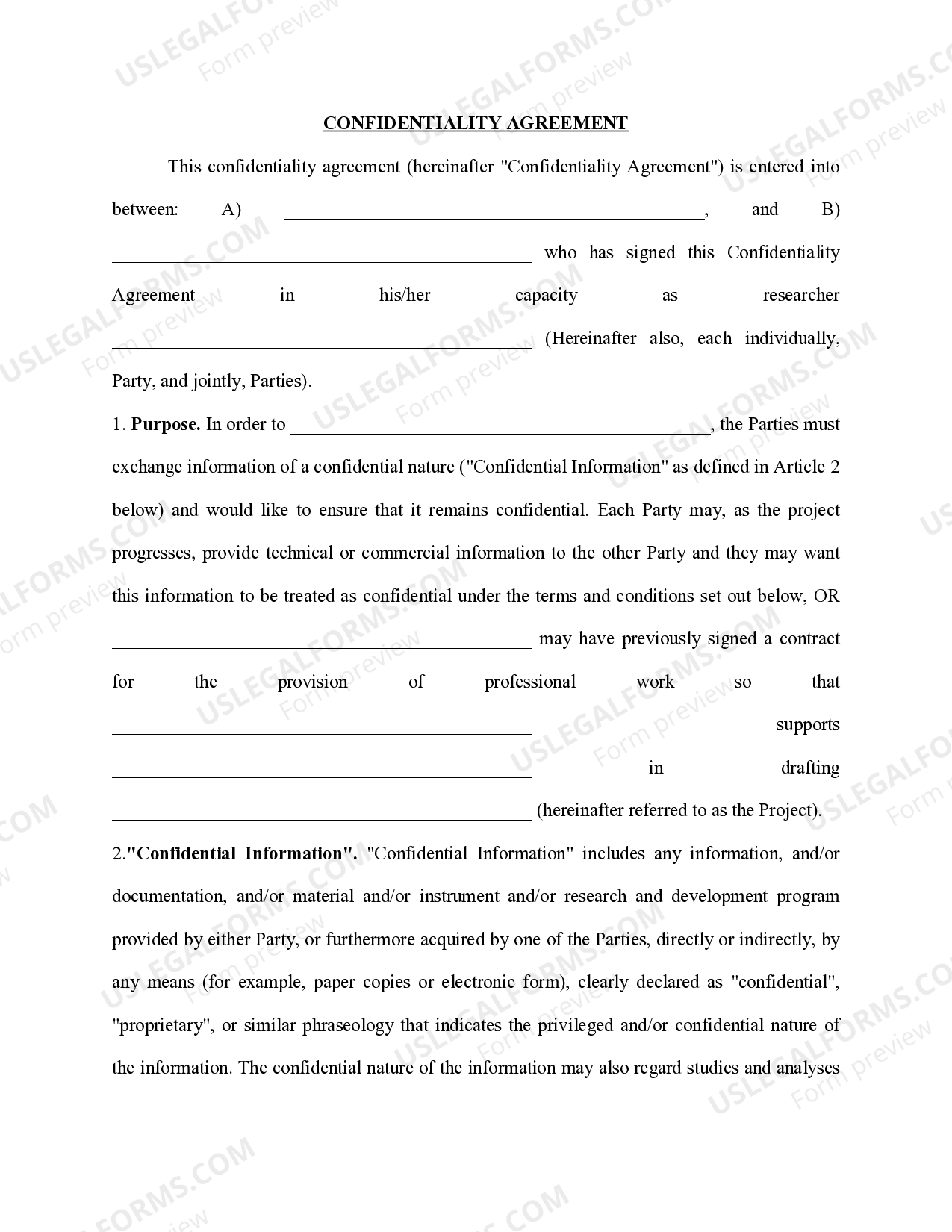 Confidentiality Agreement - General | US Legal Forms
