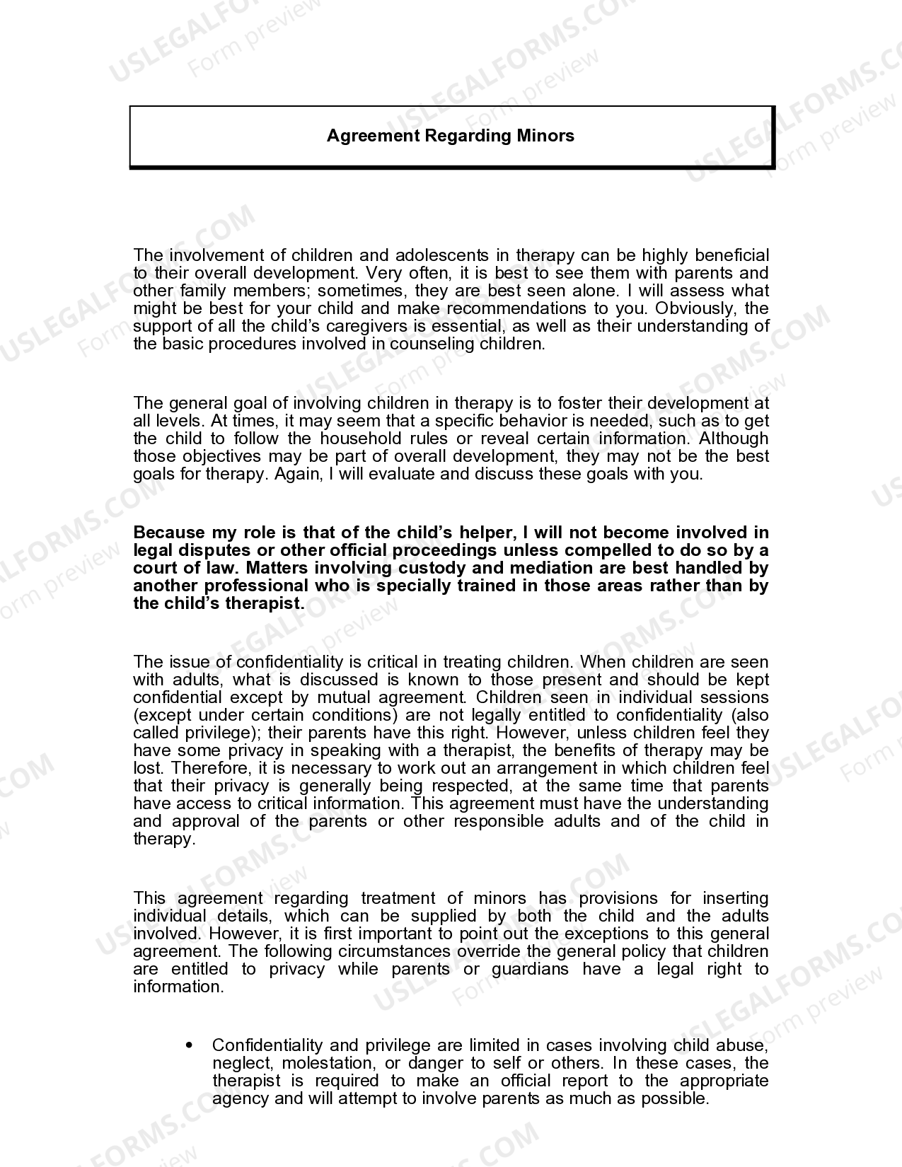 Consent to treat Minor - Mental Health Professional | US Legal Forms