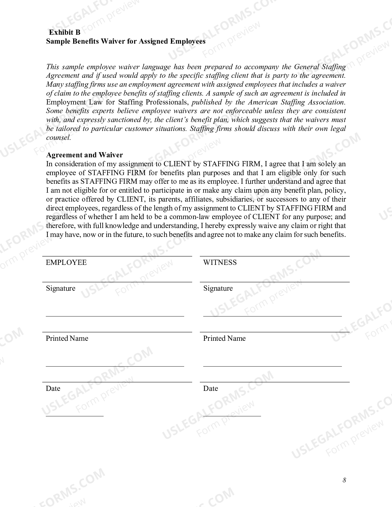 General Staffing Agreement | US Legal Forms
