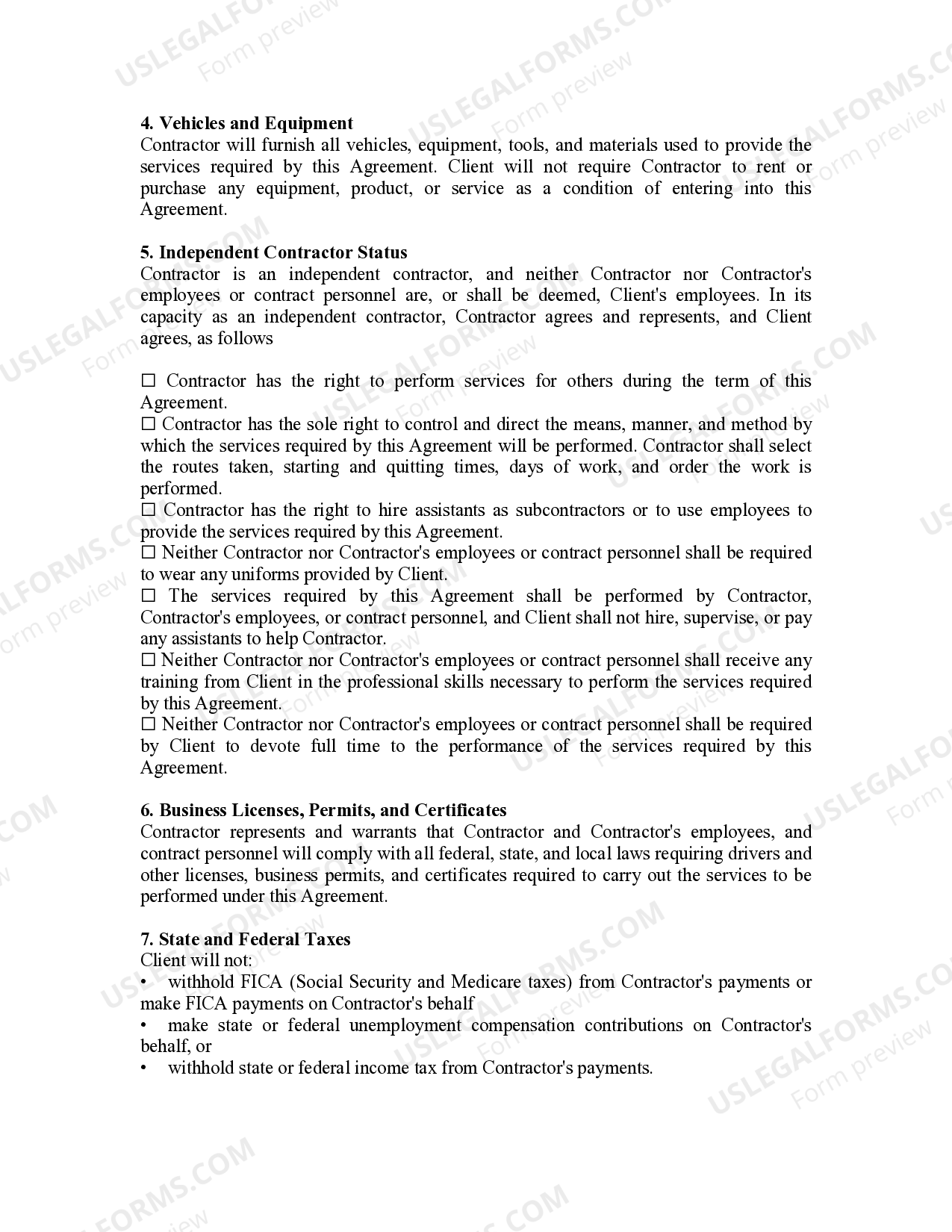 Independent Contract Agreement | US Legal Forms