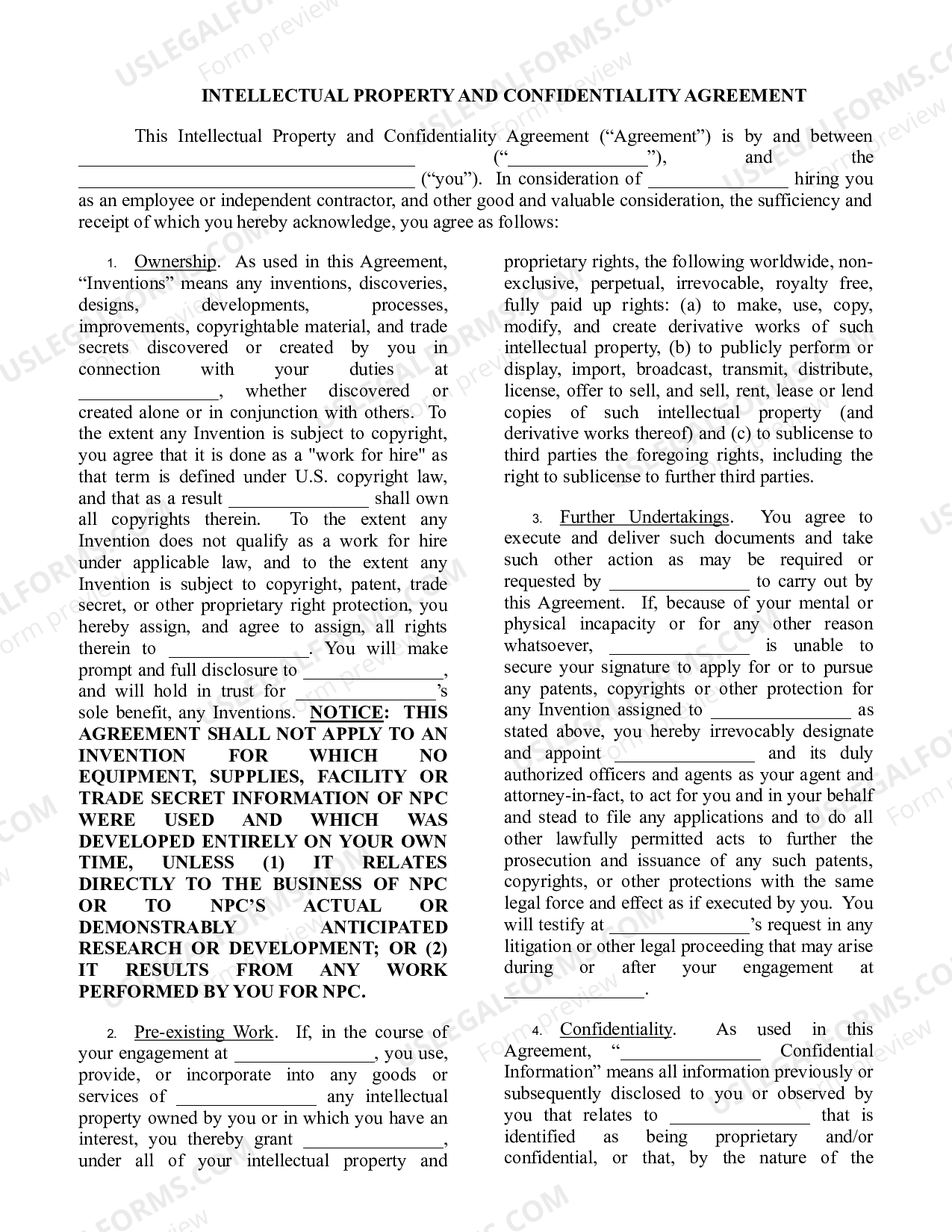 Intellectual Property and Confidentiality Agreement | US Legal Forms