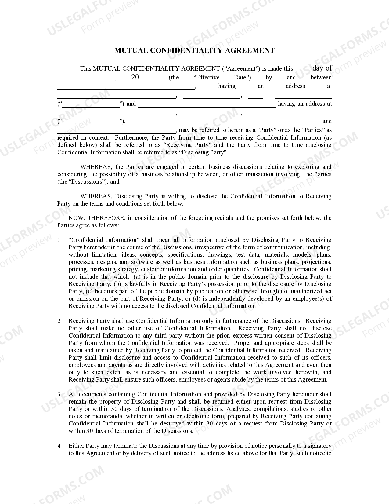 Mutual Confidentiality Agreement between Disclosing Party and Receiving ...