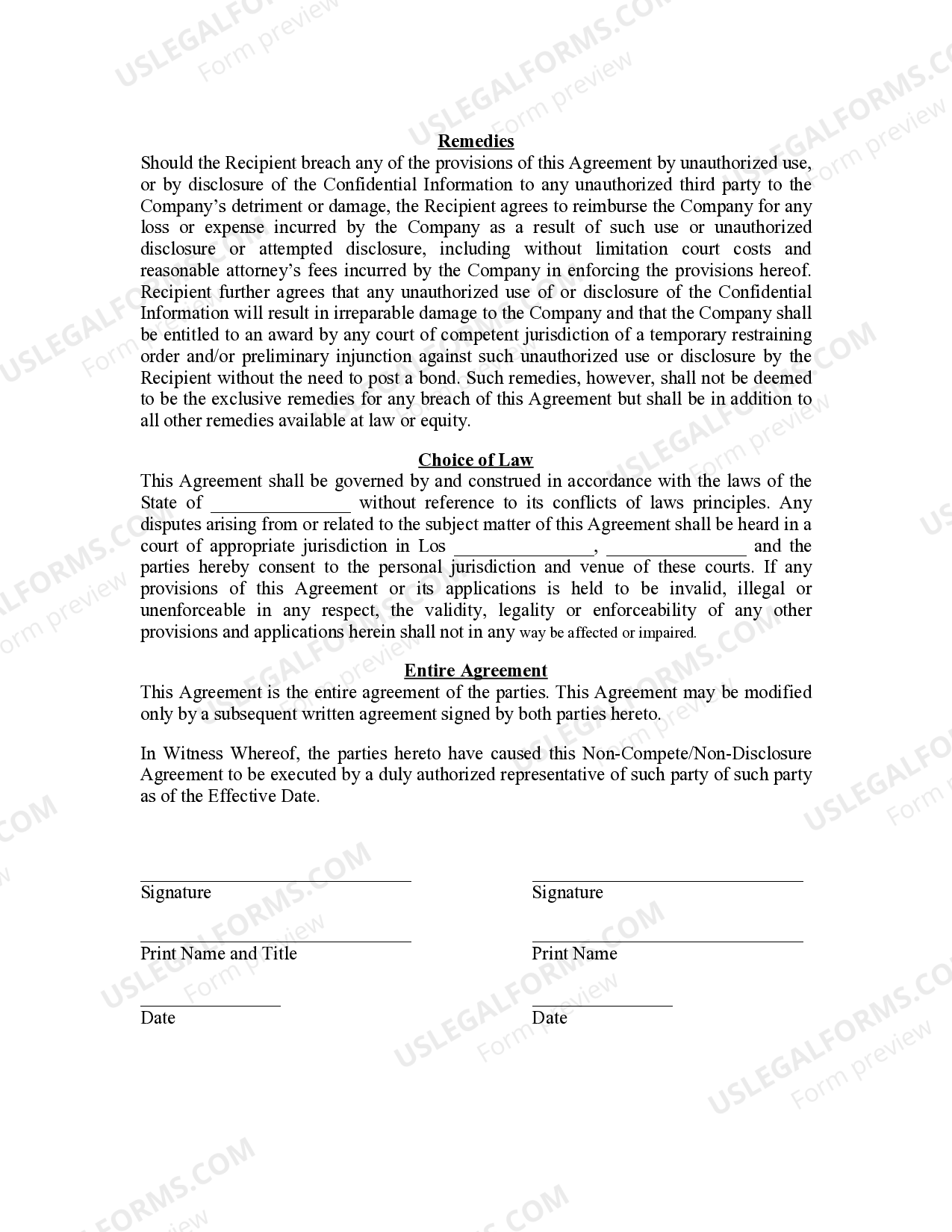Standard Non-Compete, Non-Disclosure Agreement | US Legal Forms