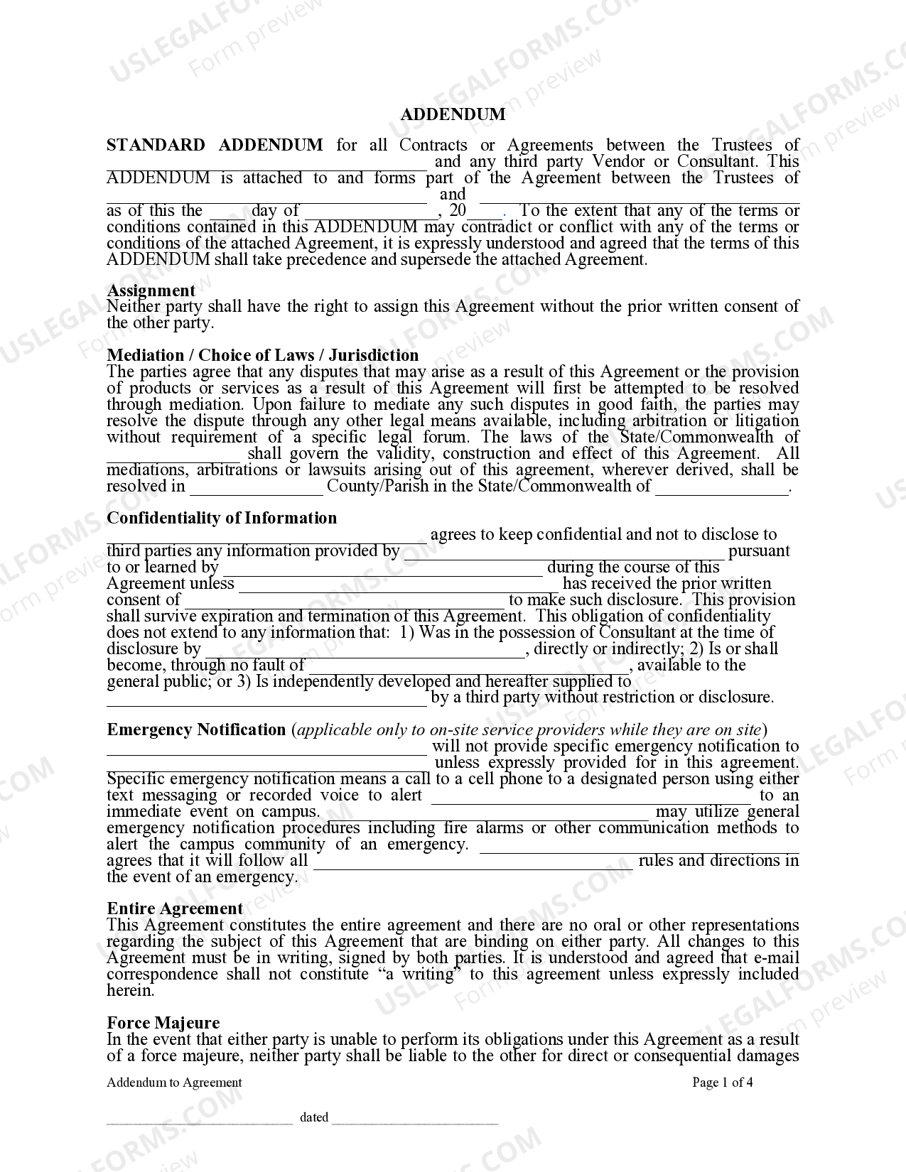 Addendum for all Contracts or Agreements between Trustees of ...