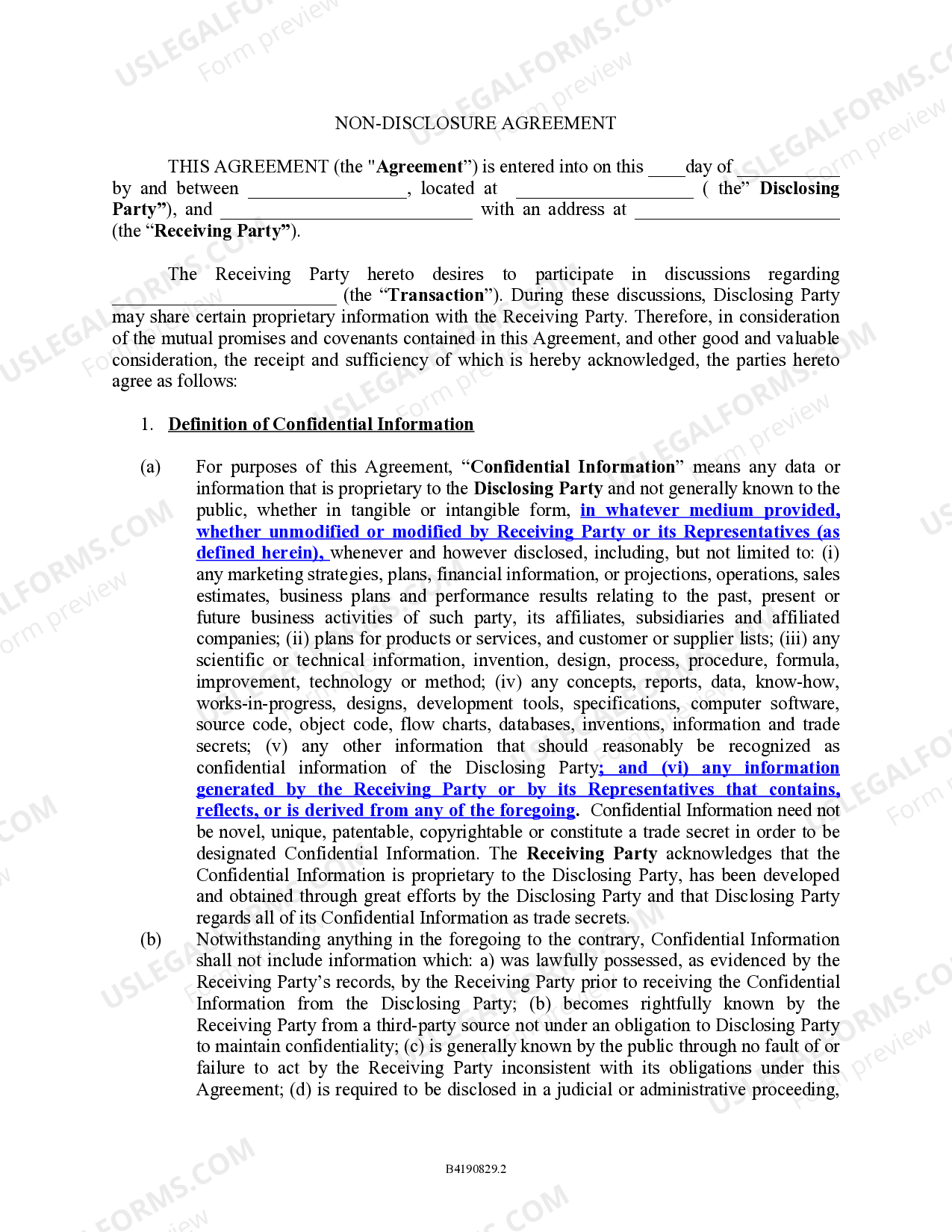 Nondisclosure Agreement of Proprietary Information of Disclosing Party ...