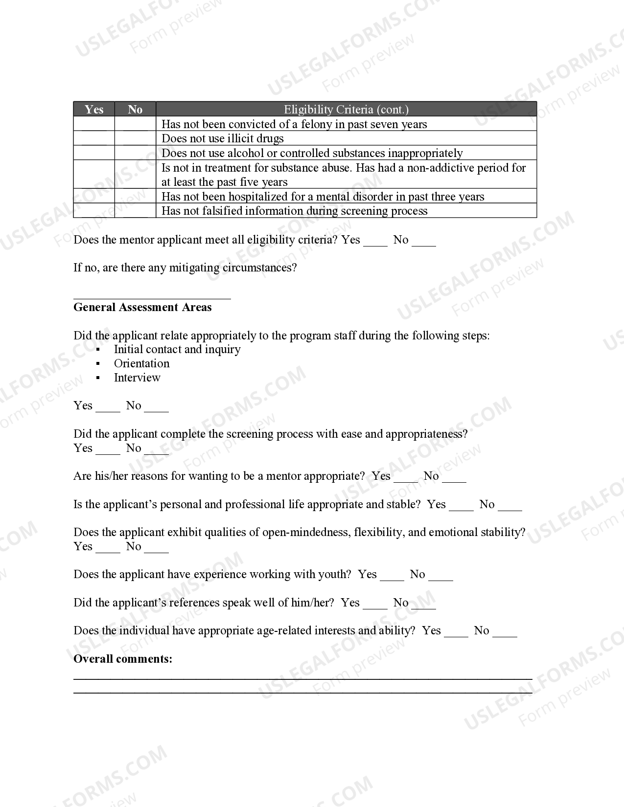 Mentor Assessment Summary Form for Mentorship Program | US Legal Forms