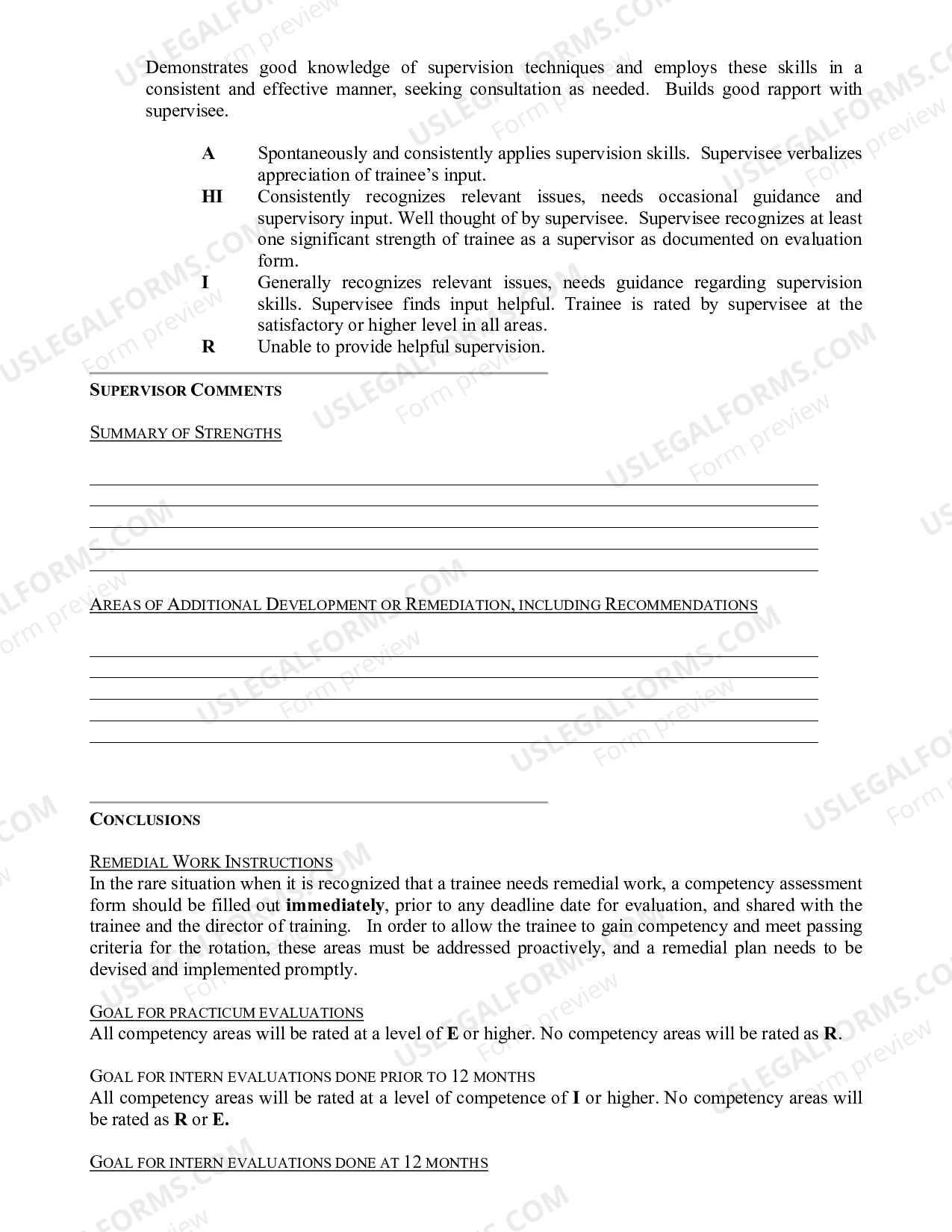 Assessment Form for Psychology Trainee Competency Evaluation | US Legal ...