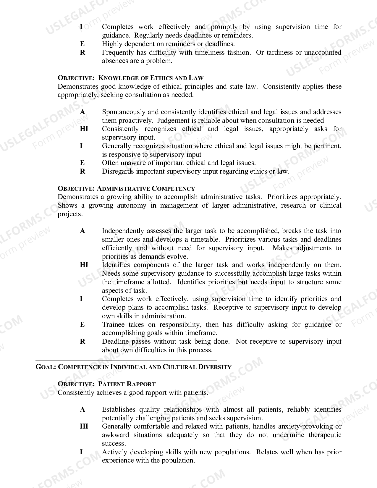 Assessment Form for Psychology Trainee Competency Evaluation | US Legal ...