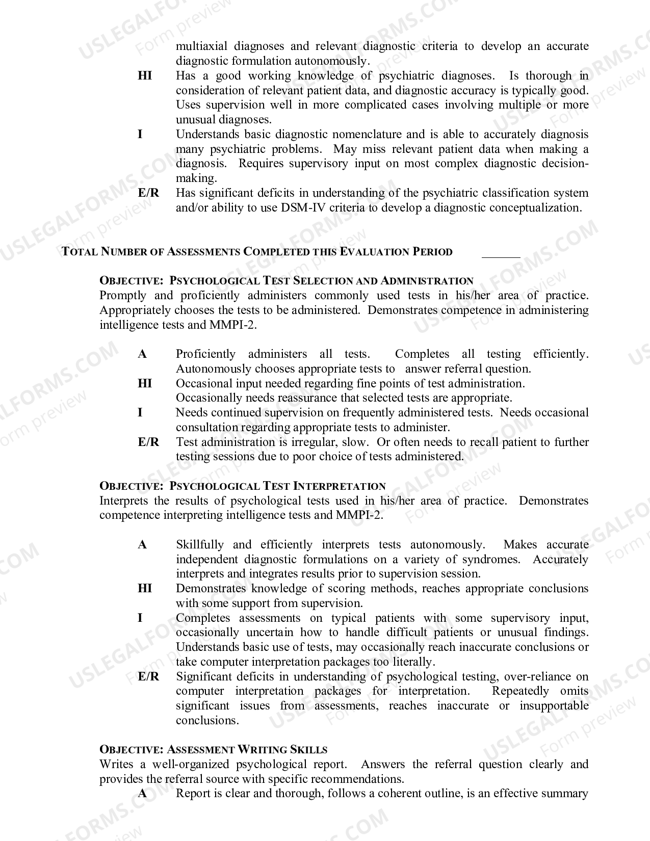 Assessment Form for Psychology Trainee Competency Evaluation | US Legal ...