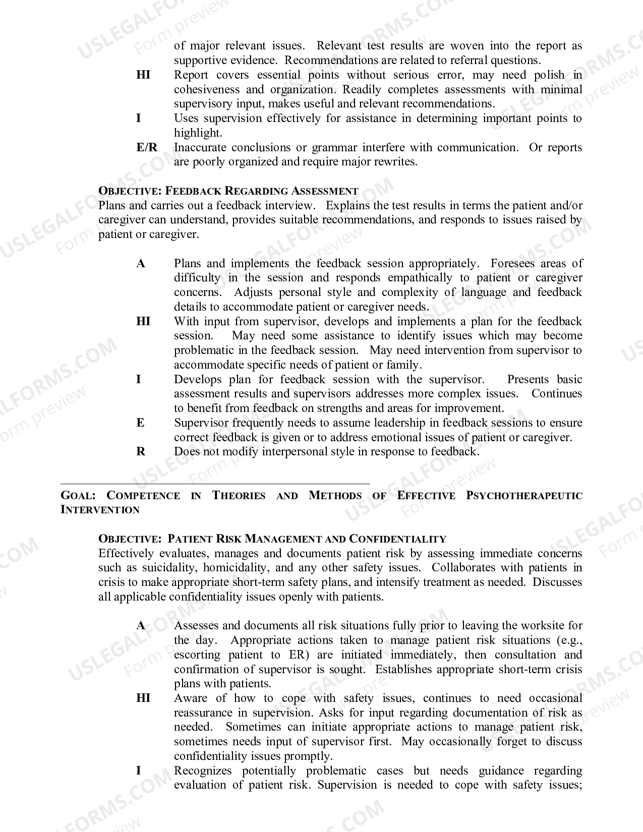 Assessment Form for Psychology Trainee Competency Evaluation | US Legal ...