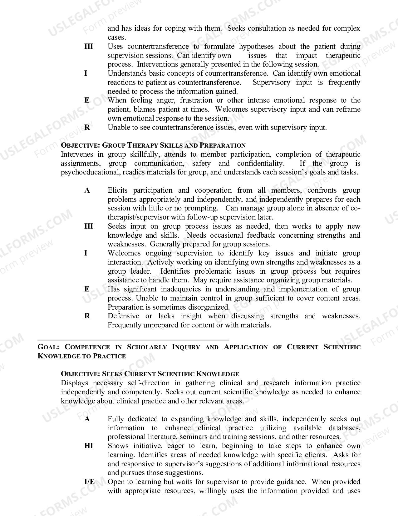 Assessment Form for Psychology Trainee Competency Evaluation | US Legal ...