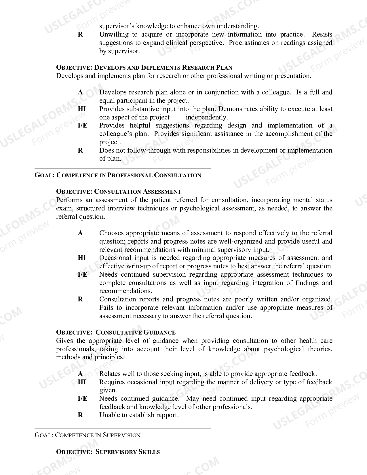 Assessment Form for Psychology Trainee Competency Evaluation | US Legal ...