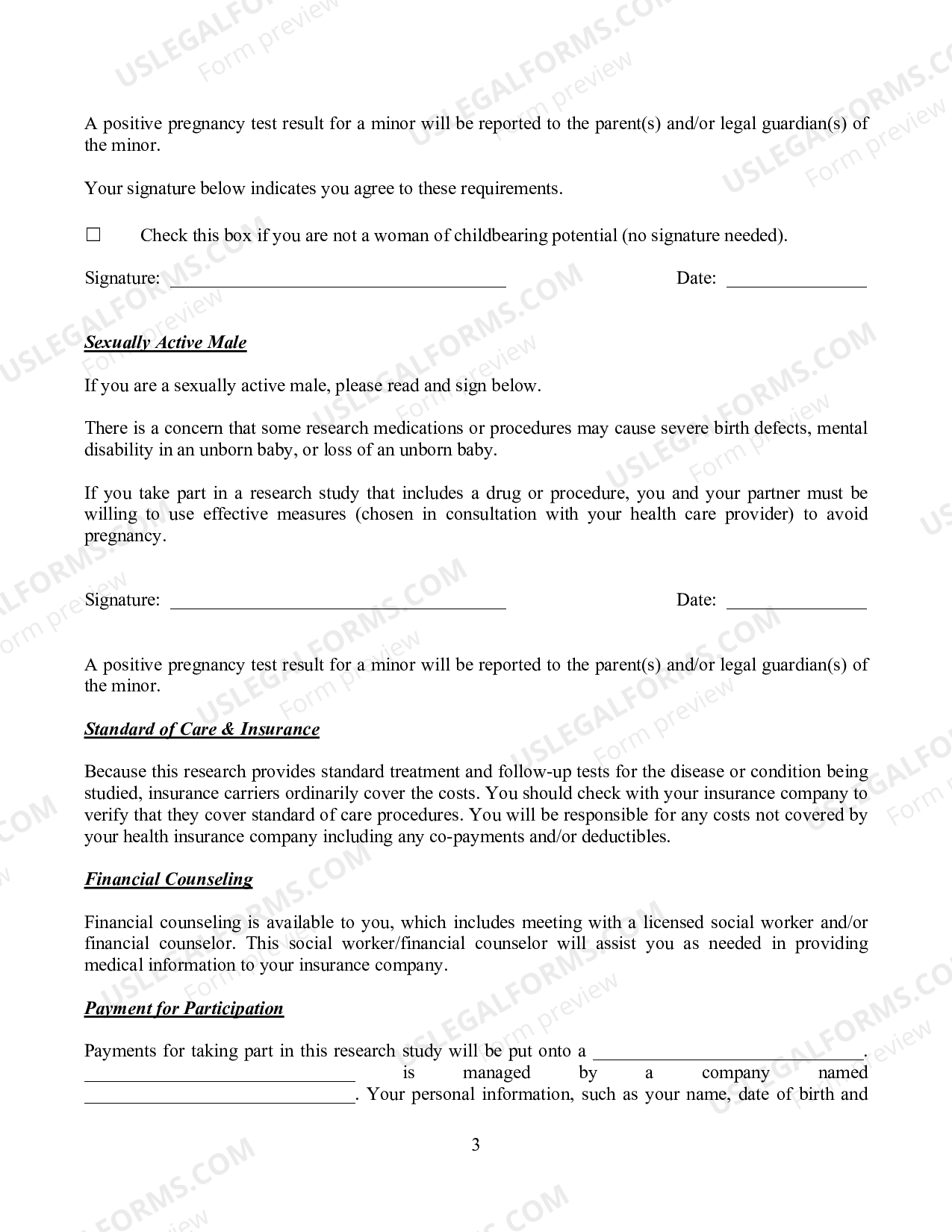 Research Study Consent Form with Assent for Minor Participant | US ...