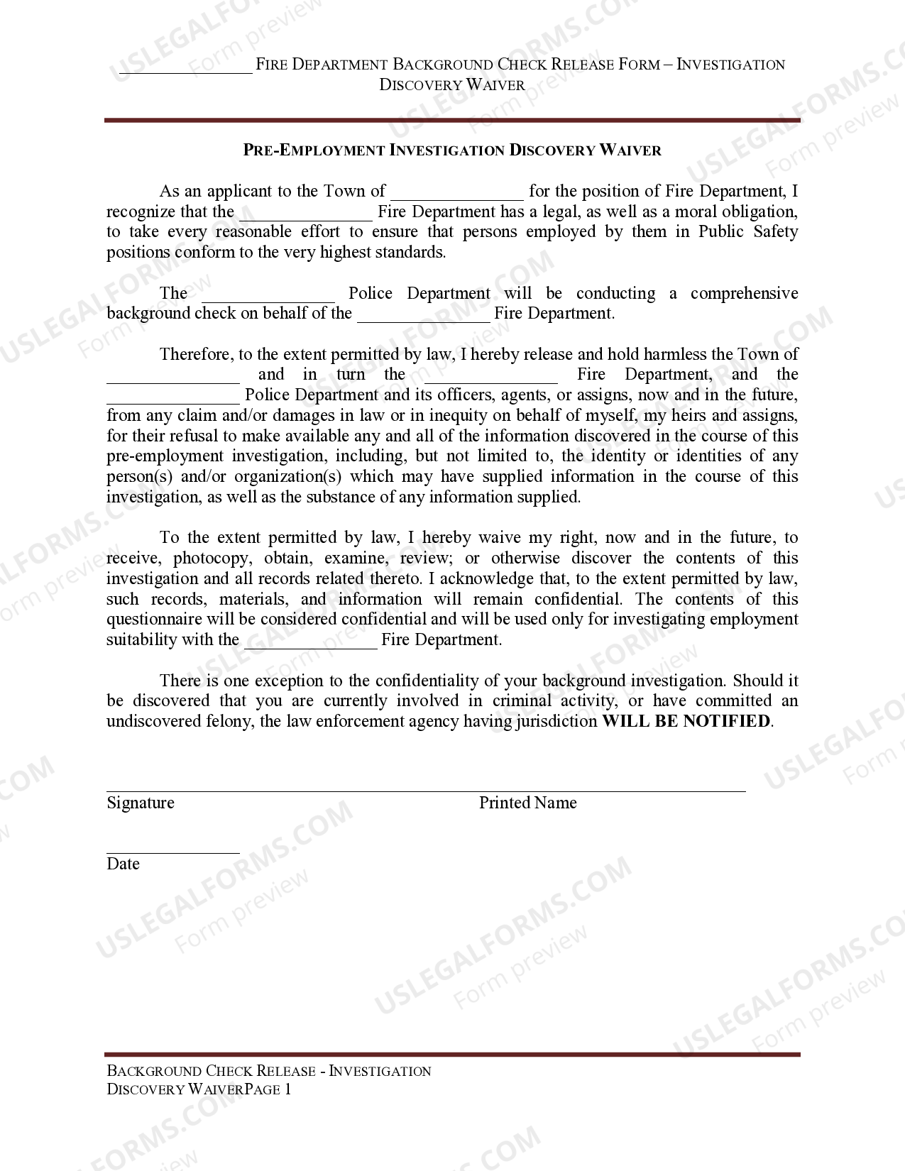 Fire Department Applicant's Pre-Employment Investigation Discovery ...