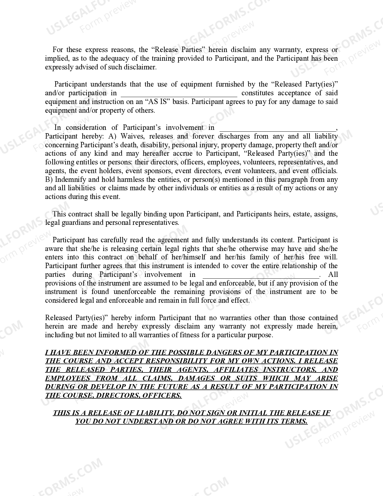 Release of Liability and Hold Harmless Agreement for Firearms Shooting ...