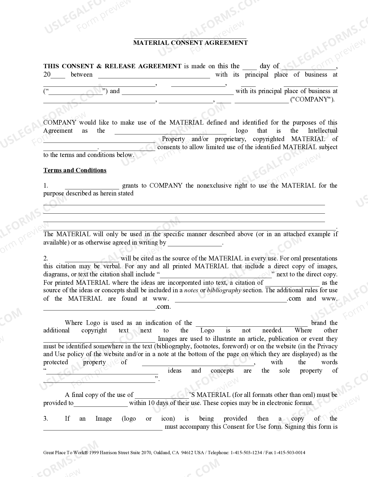 Material Consent Agreement | US Legal Forms