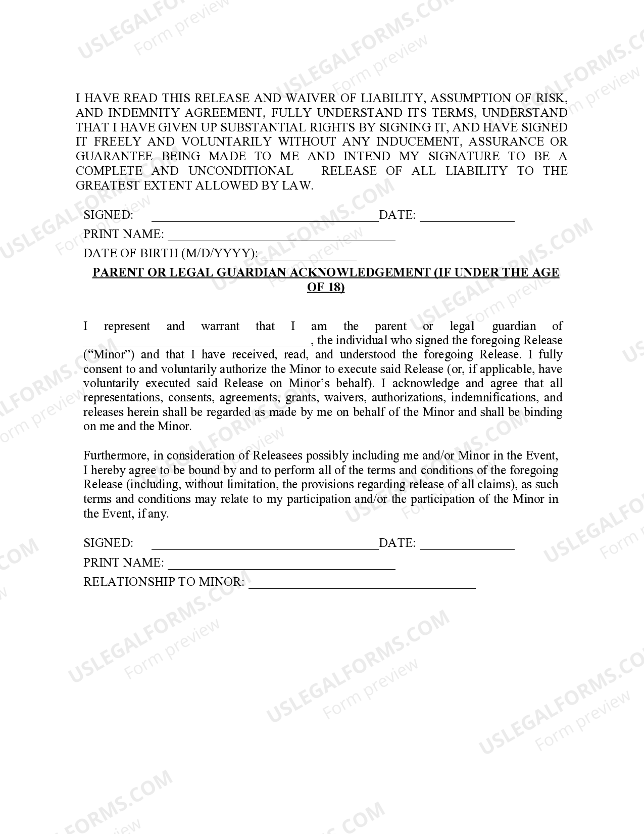 Release and Waiver of Liability, Assumption of Risk and Indemnity ...