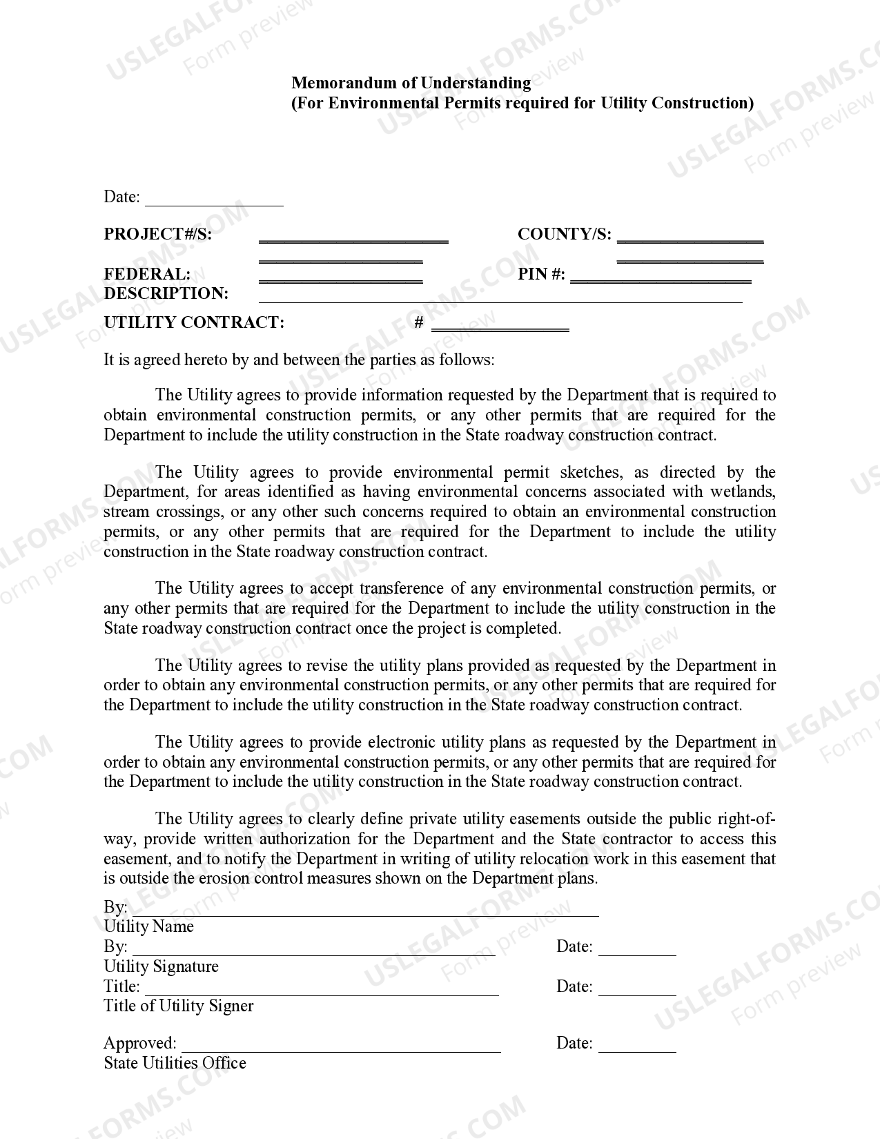 Memorandum of Understanding for Environmental Permits | US Legal Forms
