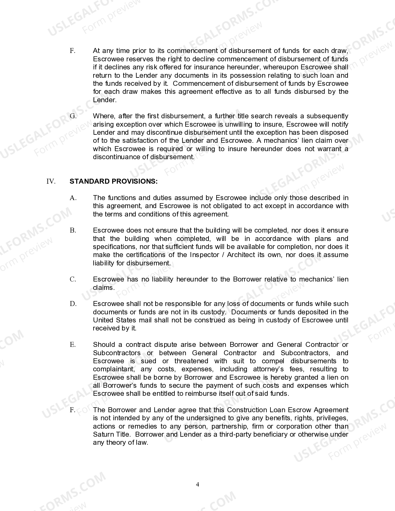 Construction Loan Escrow Agreement | US Legal Forms