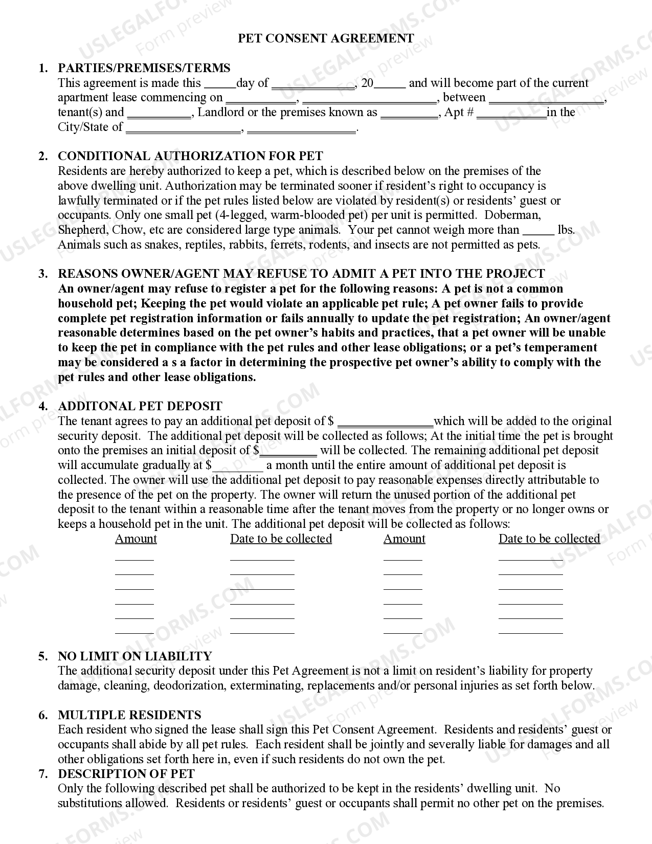 Pet Consent Agreement | US Legal Forms