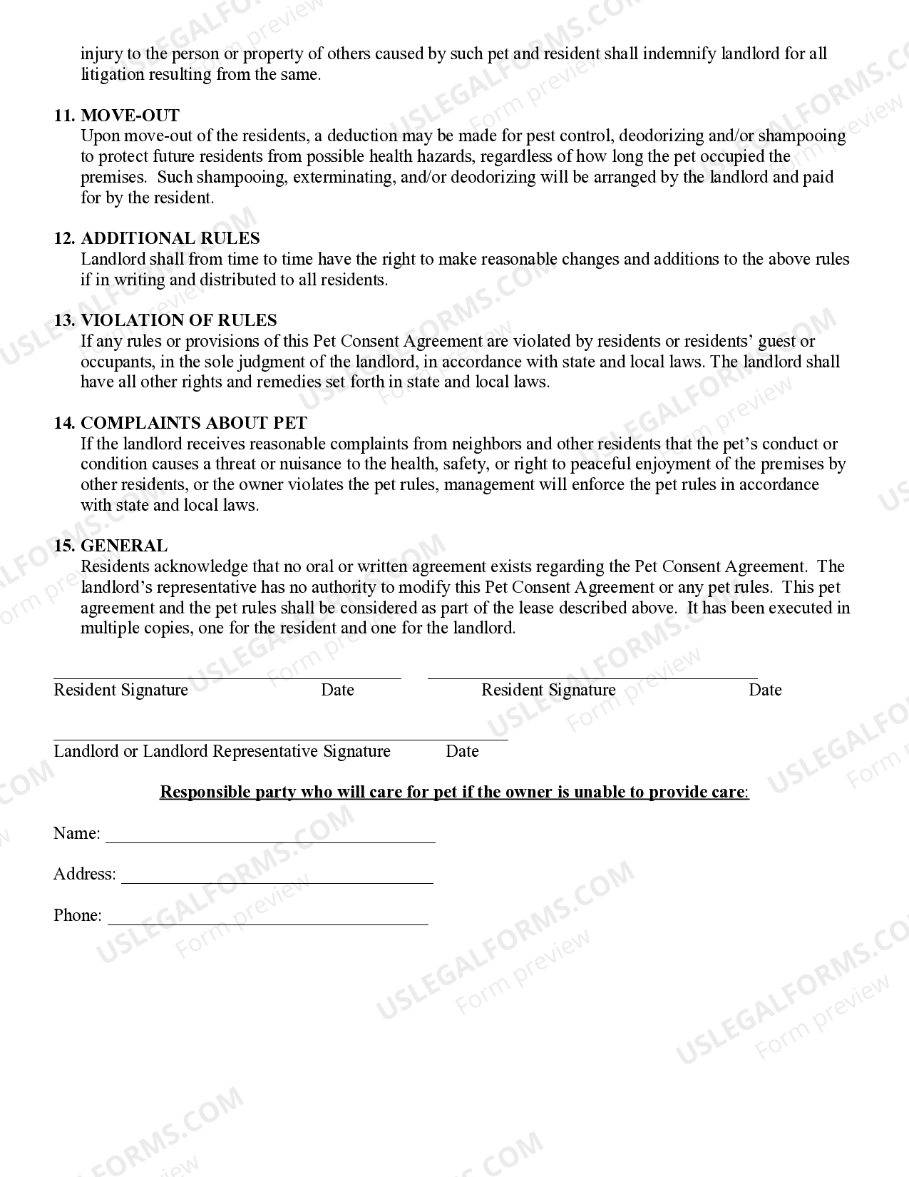 Pet Consent Agreement | US Legal Forms
