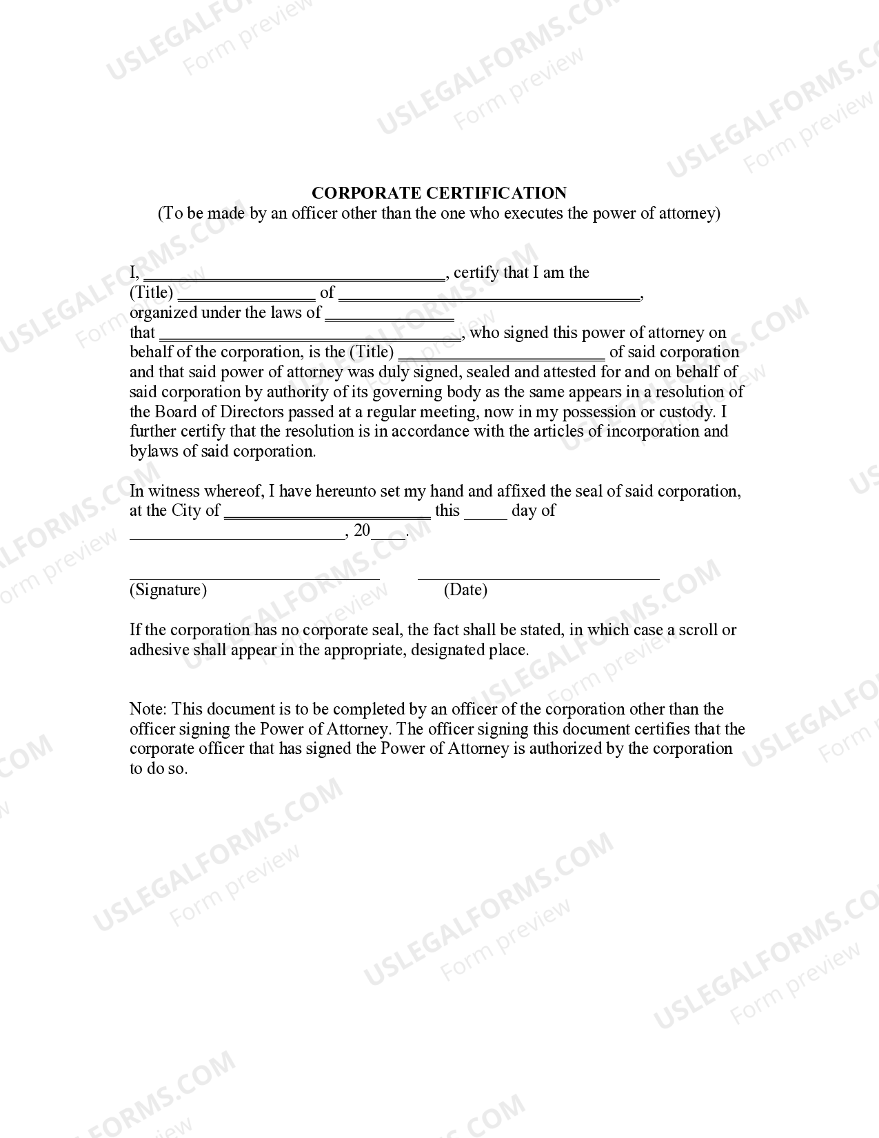 Corporate Certification | US Legal Forms