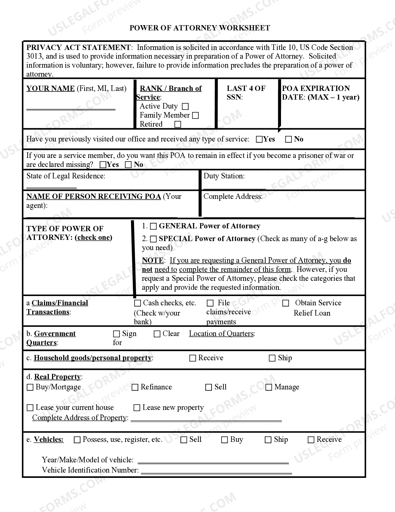 Power of Attorney Worksheet | US Legal Forms