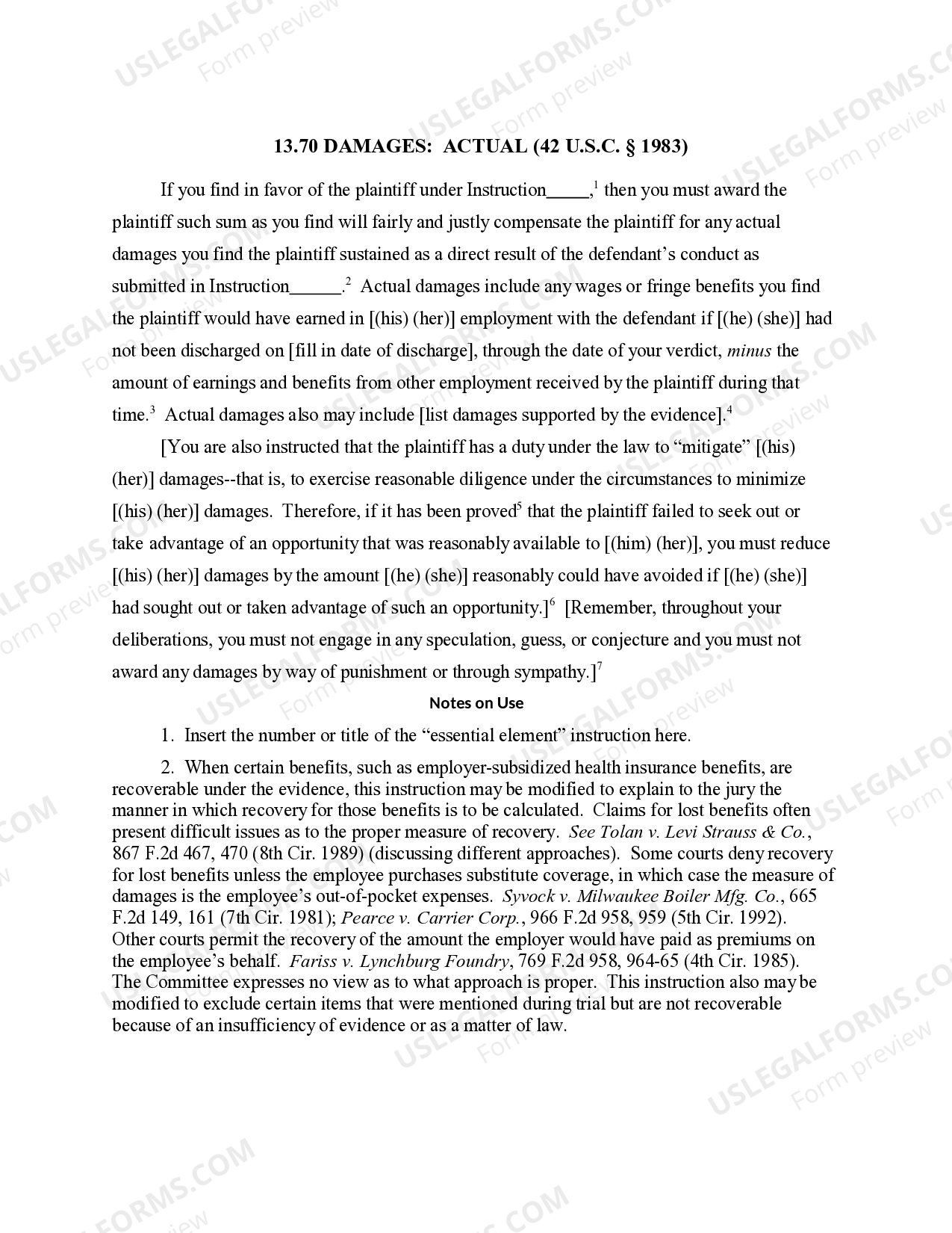 13.70 DAMAGES: ACTUAL (42 U.S.C. Civ. 1983) | US Legal Forms