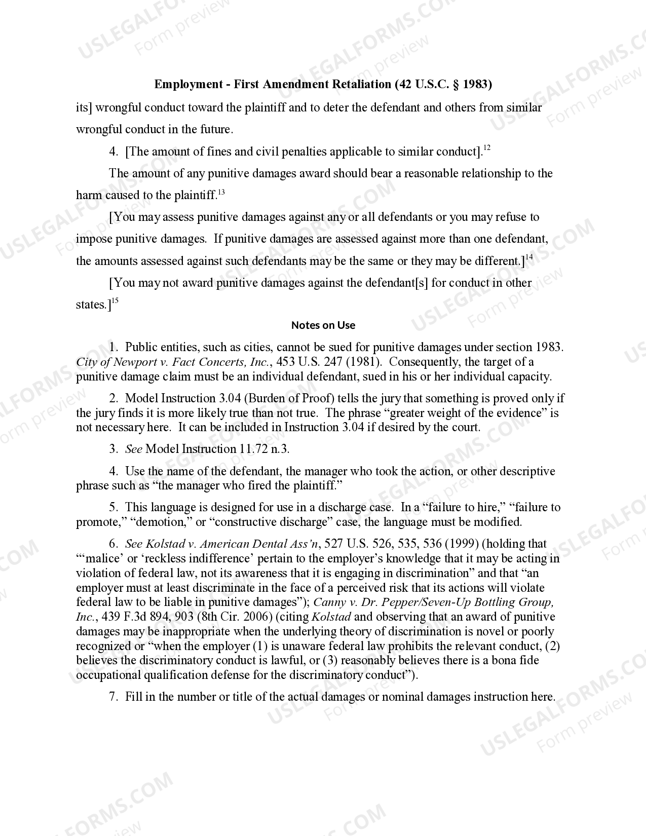 13.72 DAMAGES: PUNITIVE (42 U.S.C. Civ. 1983) | US Legal Forms