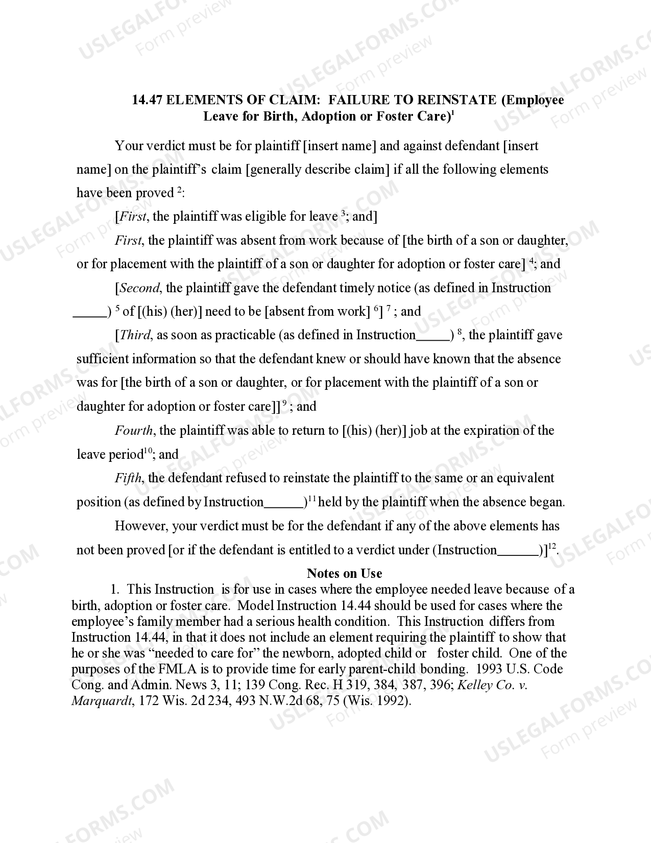 14.47 ELEMENTS OF CLAIM: FAILURE TO REINSTATE (Employee Leave for Birth ...