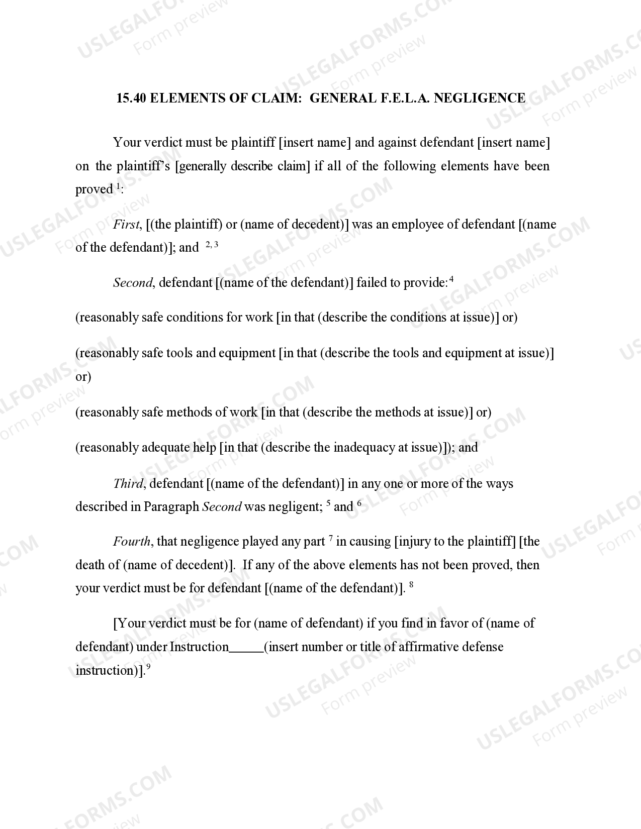 15.40 ELEMENTS OF CLAIM: GENERAL F.E.L.A. NEGLIGENCE | US Legal Forms