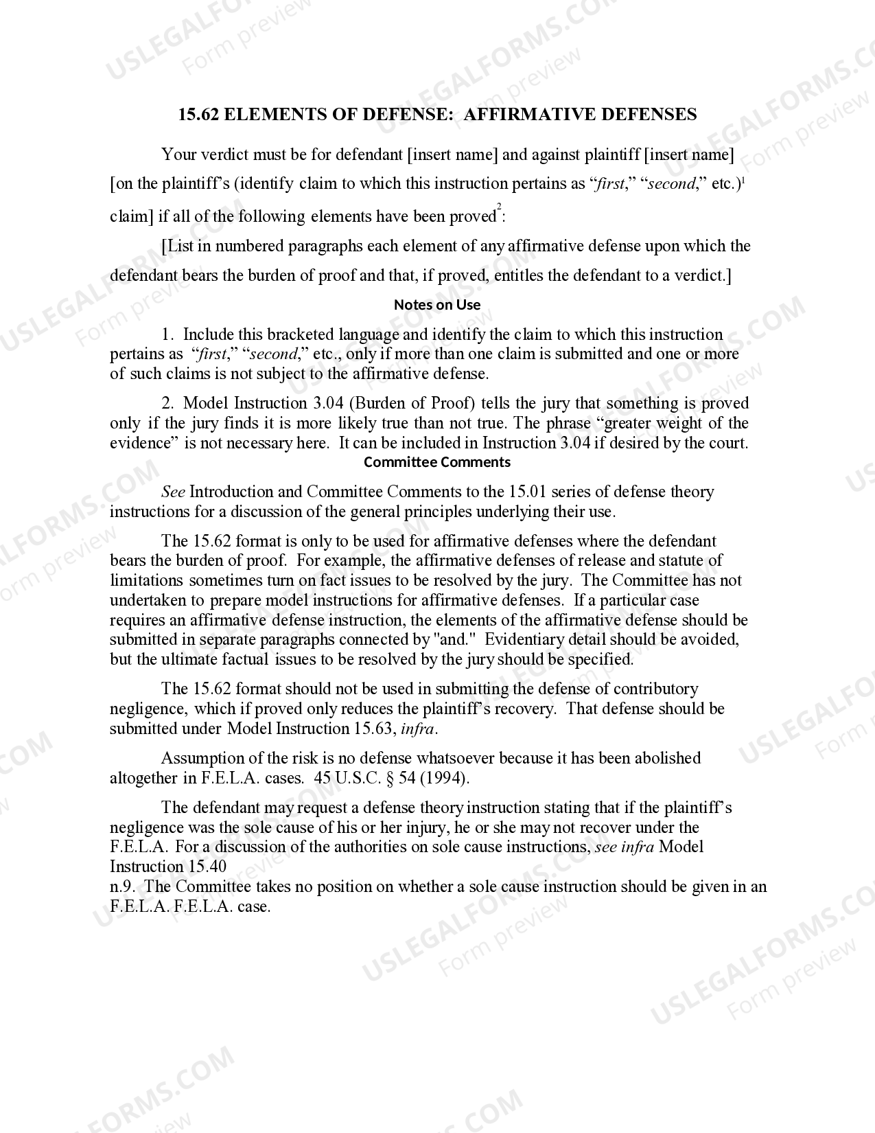 15.62 ELEMENTS OF DEFENSE: AFFIRMATIVE DEFENSES | US Legal Forms