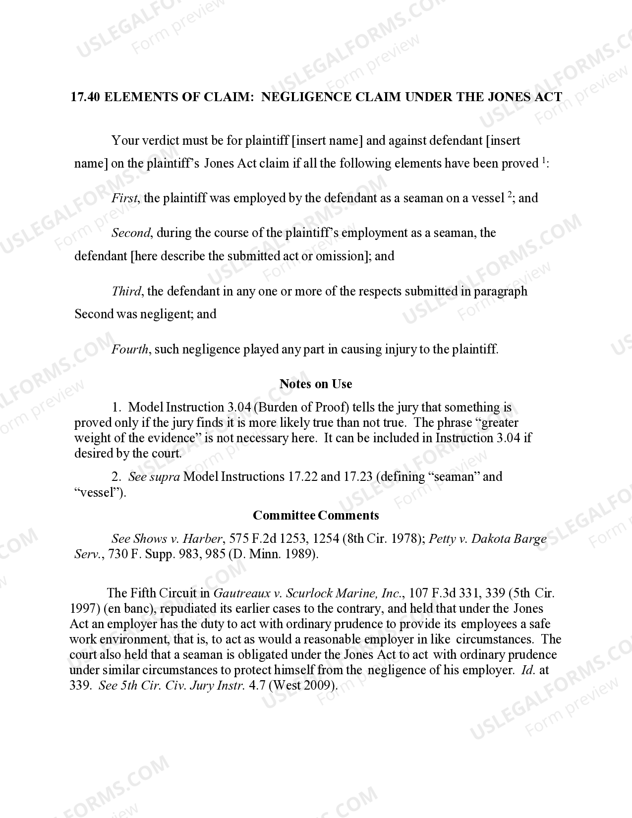 17.40 ELEMENTS OF CLAIM: NEGLIGENCE CLAIM UNDER THE JONES ACT | US ...