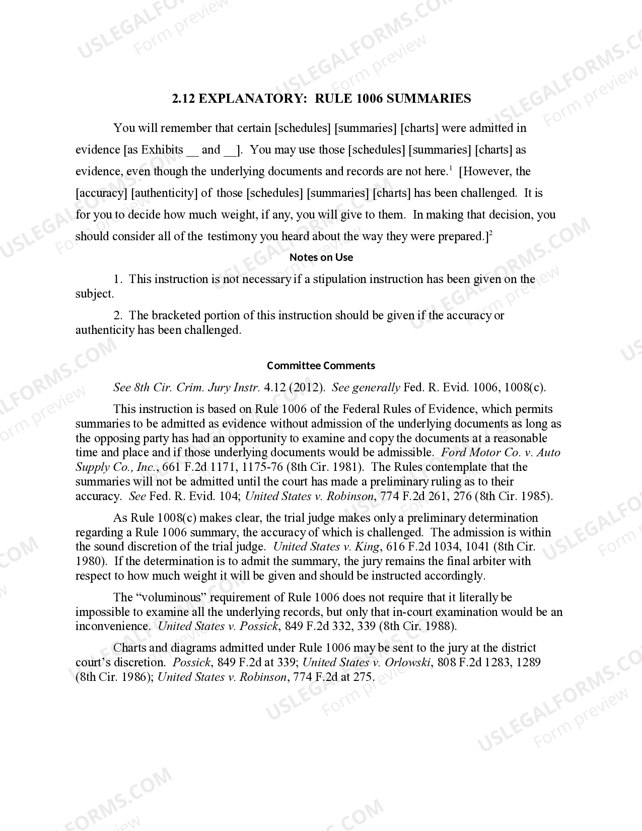 2.12 EXPLANATORY: RULE 1006 SUMMARIES | US Legal Forms