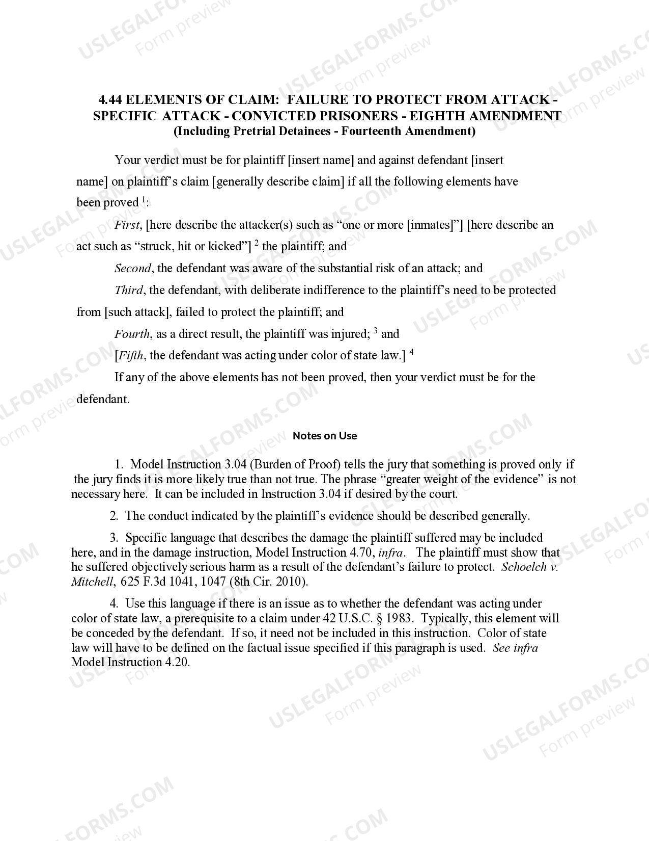 4.44 ELEMENTS OF CLAIM: FAILURE TO PROTECT FROM ATTACK - SPECIFIC ...