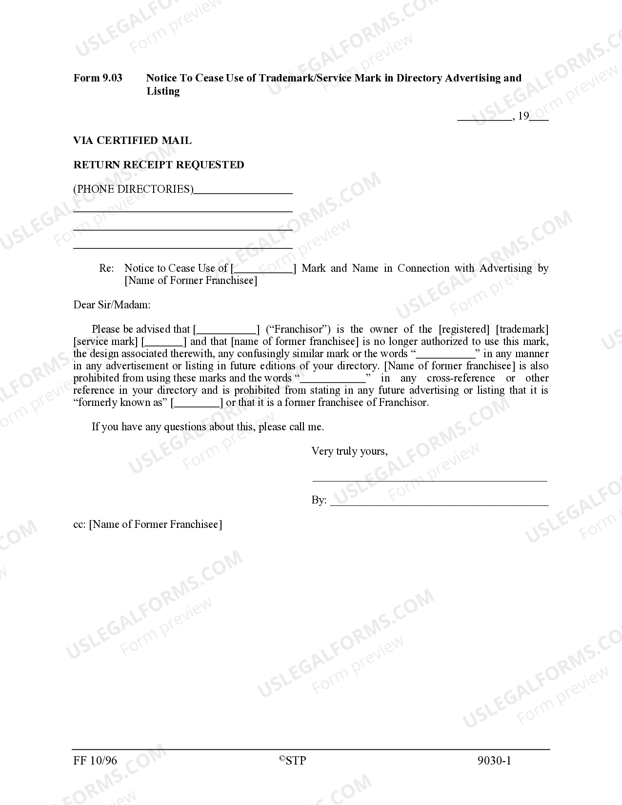 Notice To Cease Use of Trademark / Servicemark in Directory Advertising ...