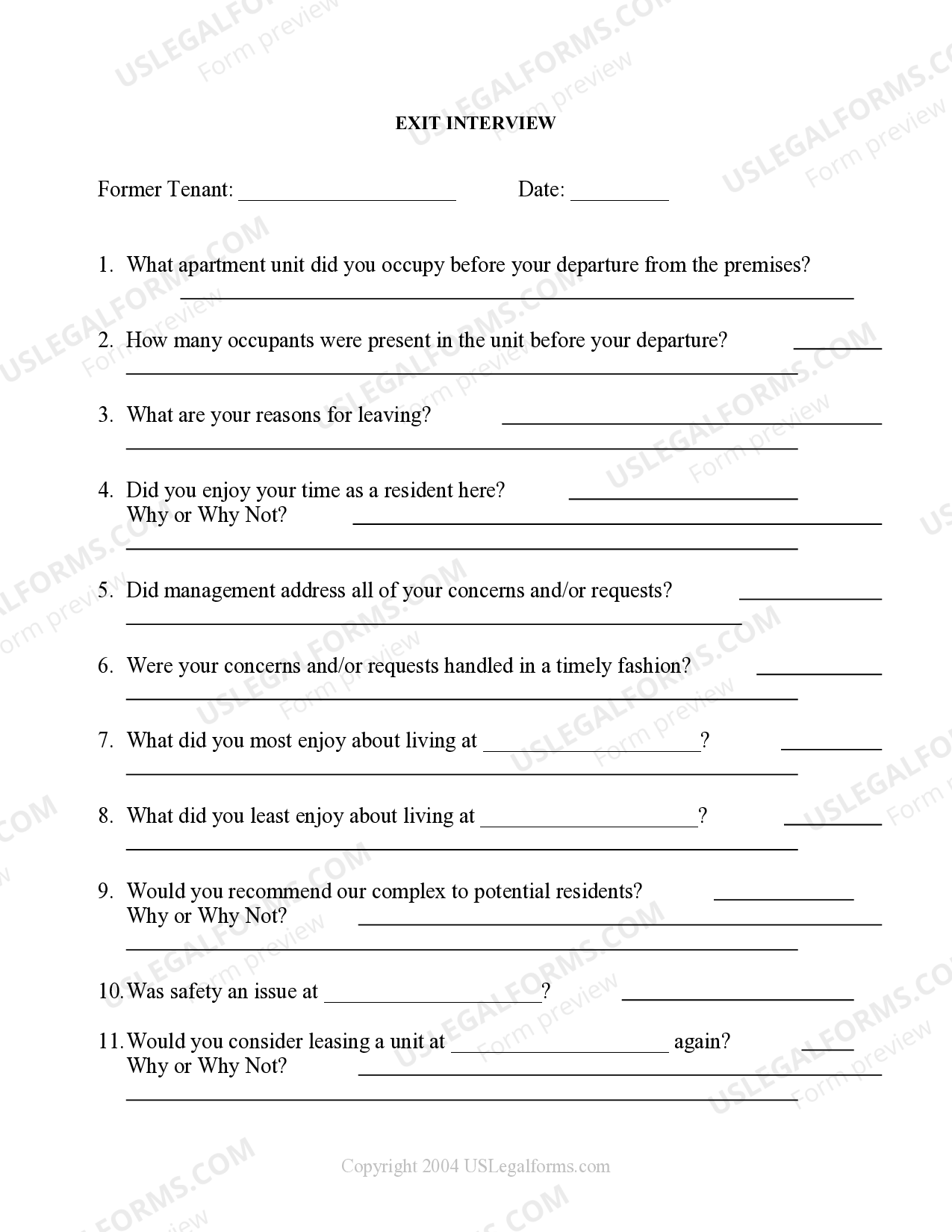 Utah Exit Interview For Tenant - Exit Tenant | US Legal Forms