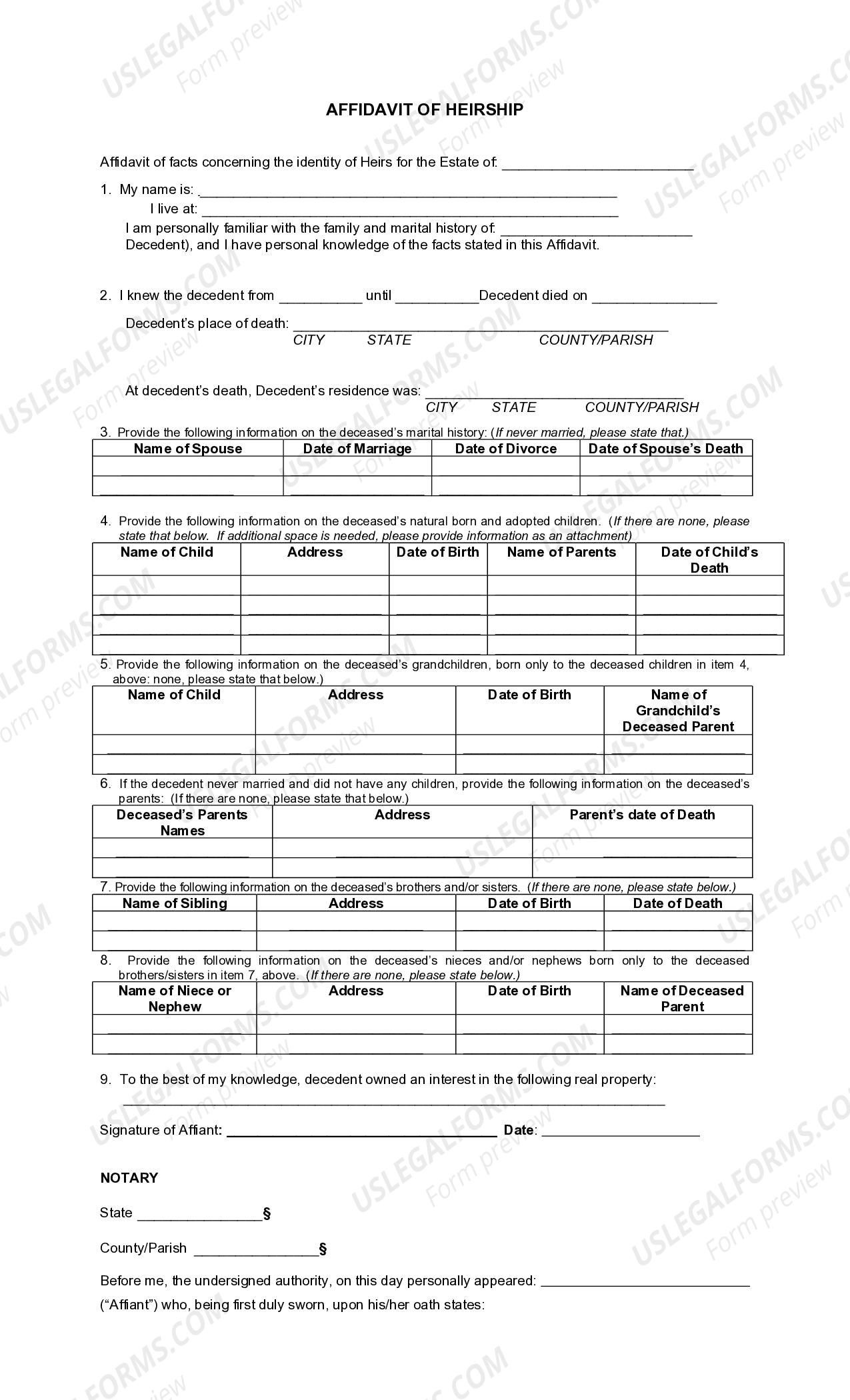 Affidavit of Heirship | US Legal Forms