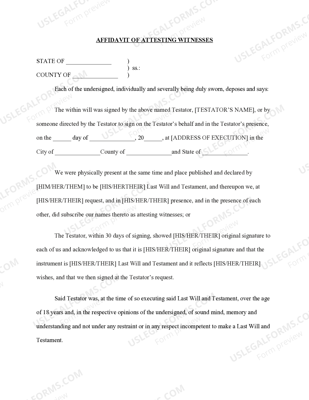 Affidavit of Attesting Witnesses - Witnessing Or Attesting A Signature ...