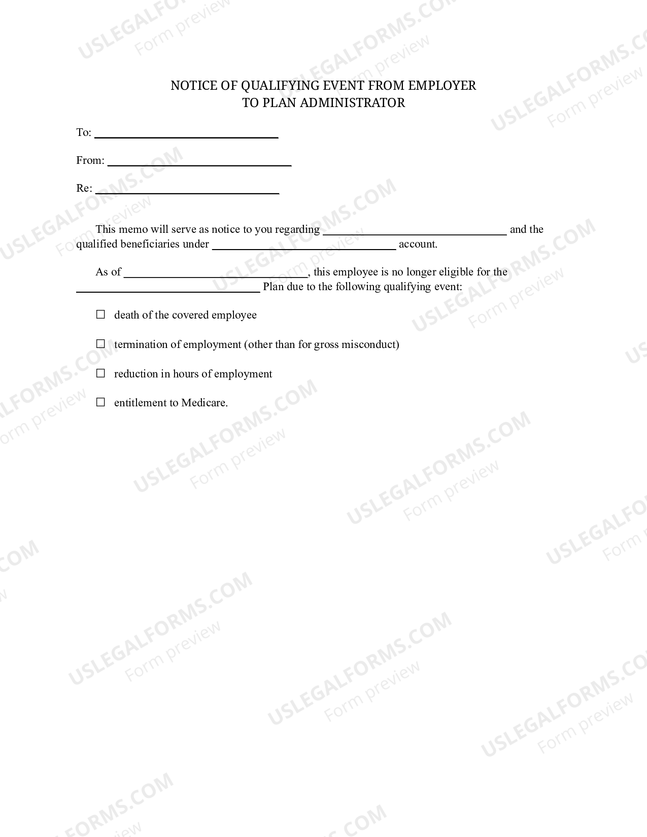 District of Columbia Notice of Qualifying Event from Employer to Plan ...