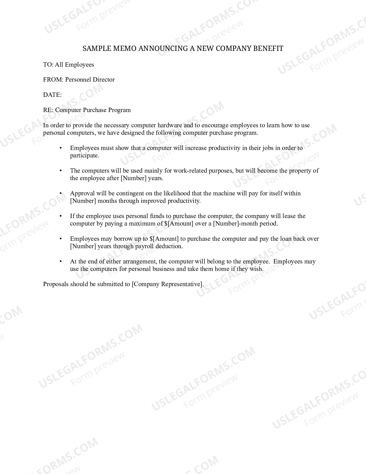 Michigan Sample Memo Announcing a New Company Benefit - Sample Memo ...