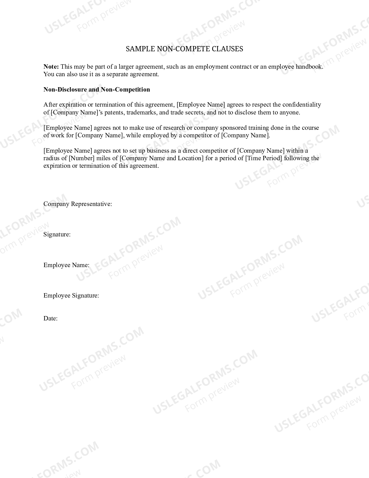 Wyoming Sample Noncompete Clauses - Noncompete | US Legal Forms